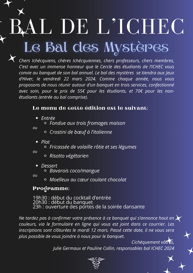 BAL DE L'ICHEC 2024 Le Bal des Mystères | ICHEC Alumni